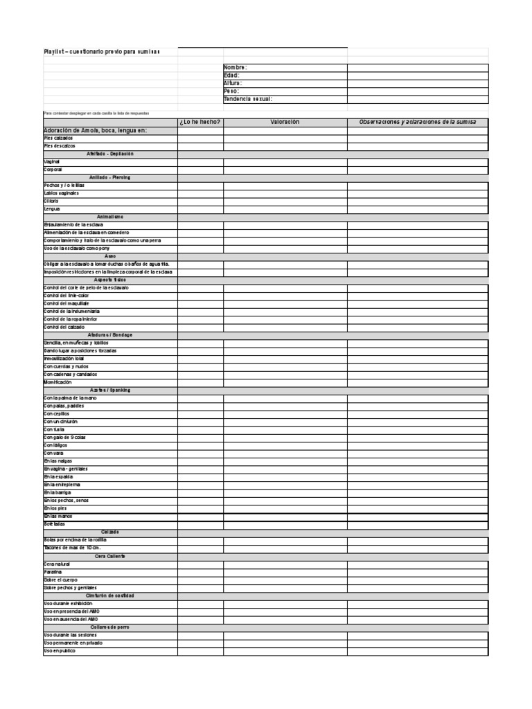 Cuestionario para Sumisas en BDSM | PDF | La sexualidad humana ...