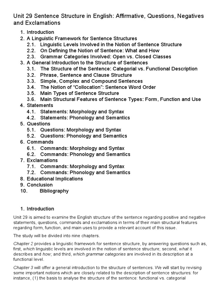 Unit 29 Sentence Structure in English | PDF | Question | Part Of Speech