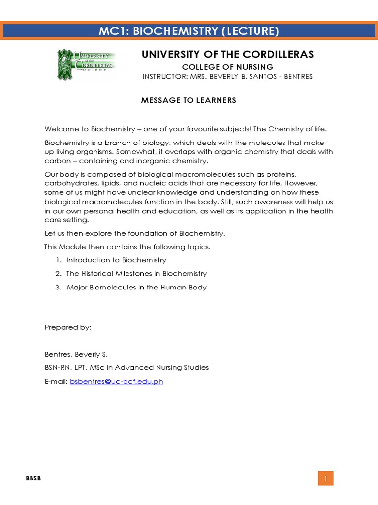Module 1 - Foundations of Biochemistry | PDF | Biochemistry | Chemistry