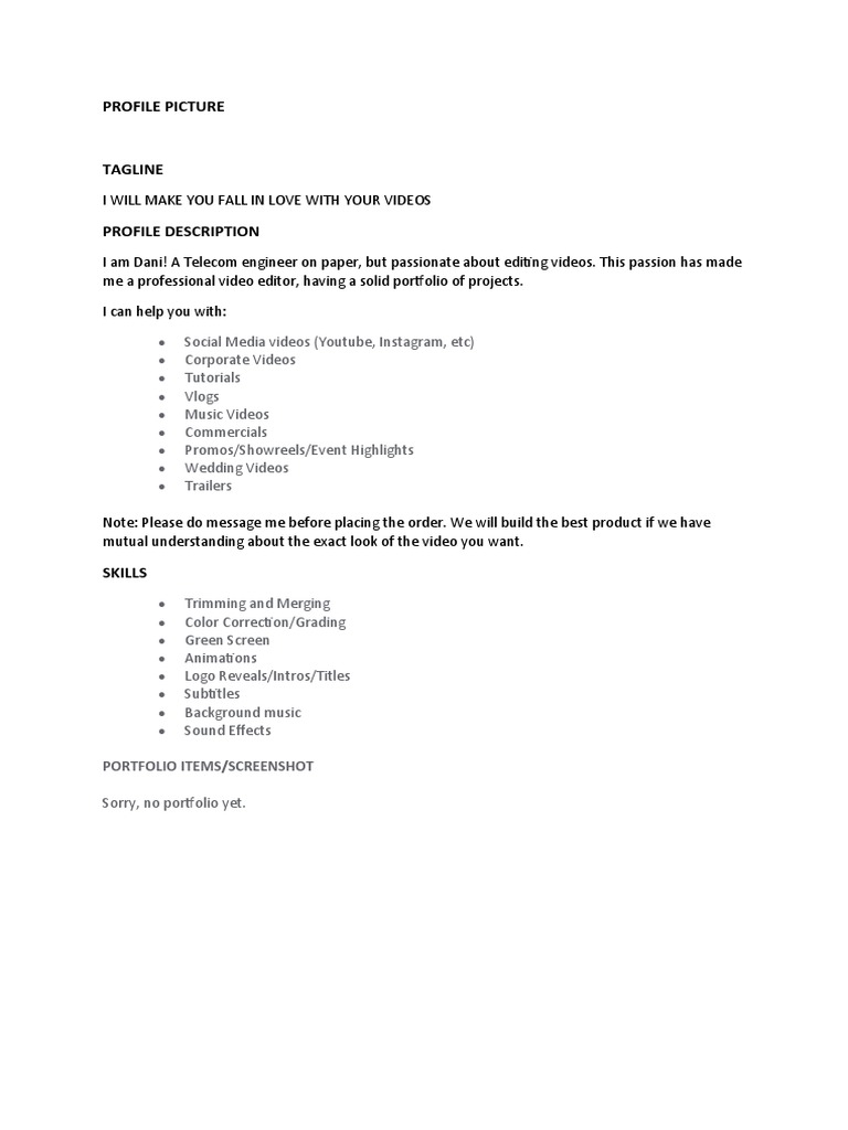 Exercise 4 - Profile Creation Example On Fiverr | PDF