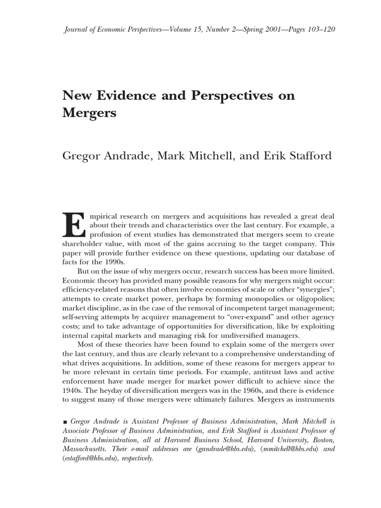2001.andrade Et Al. New Evidence and Prespectives On Mergers | PDF ...