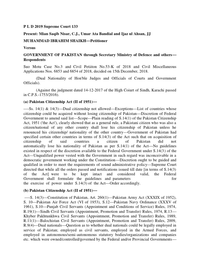 PLD 2019-Supreme Court 133 Muhammad Ibrahim Shaikh | PDF | Parliament Of Pakistan | Oath Of Office