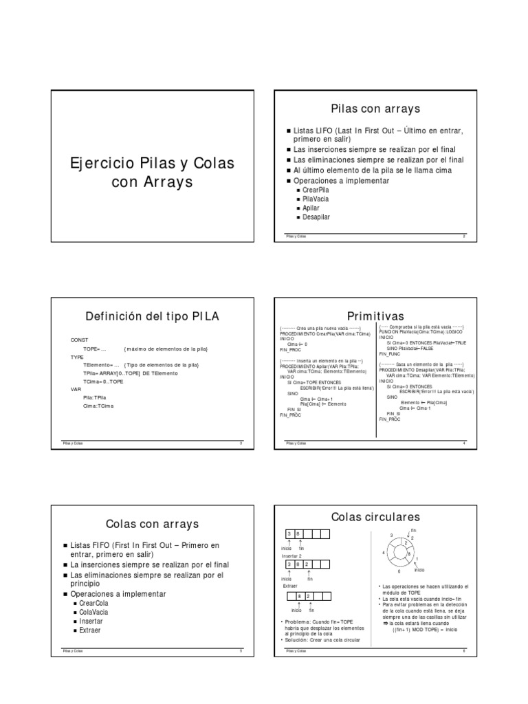 TDA Pilas Colas Arrays | PDF | Cola (tipo de datos abstractos ...