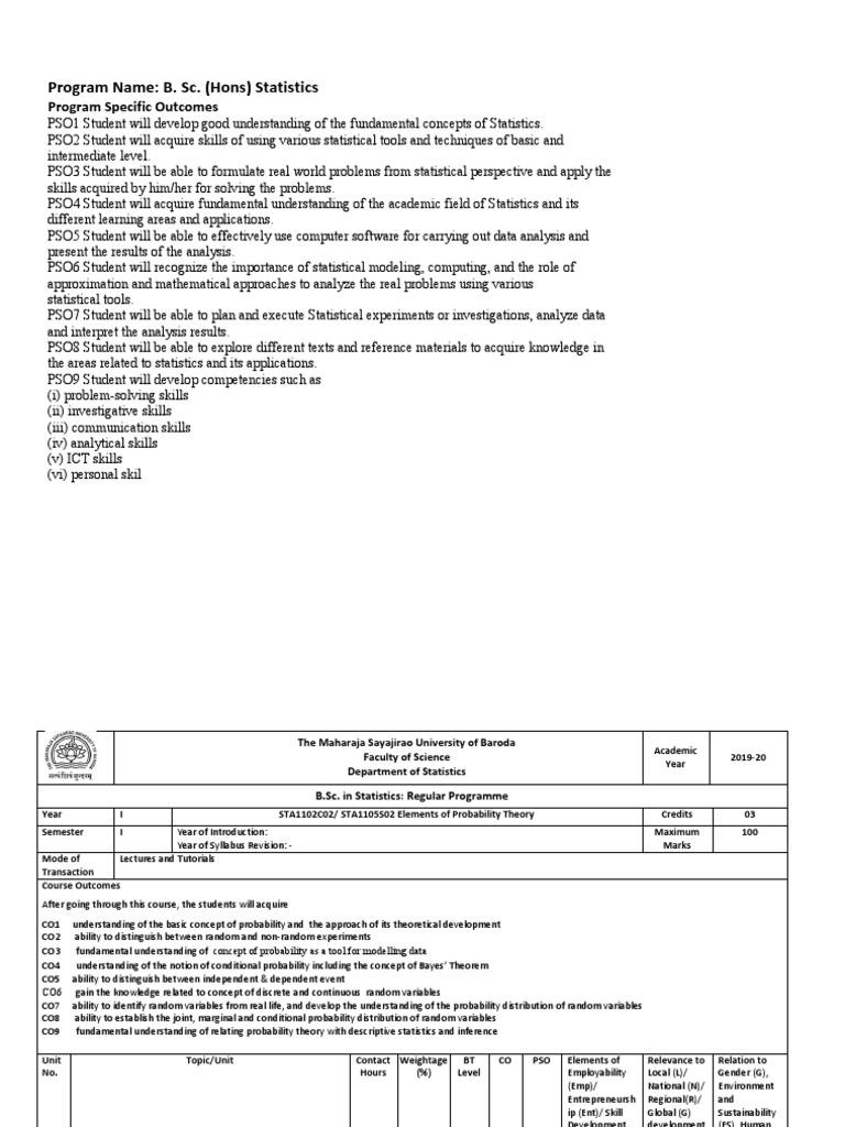 BSc Statistics Program Outcomes | PDF | Probability Distribution ...