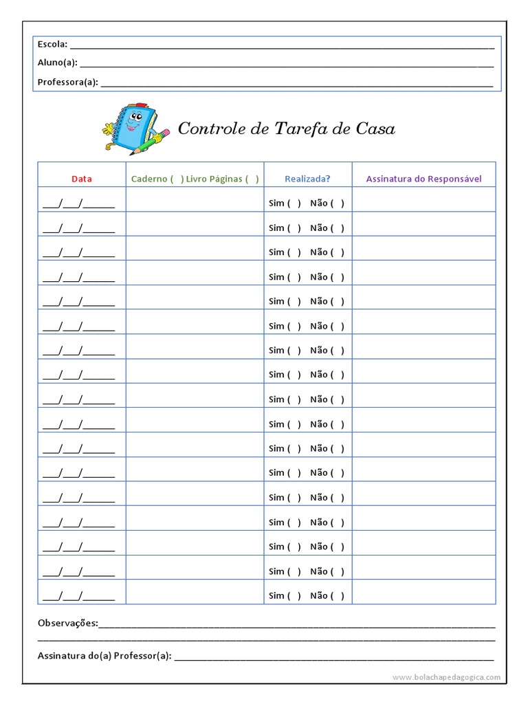 Controle de Tarefa de Casa Bolacha Pedagogica | PDF
