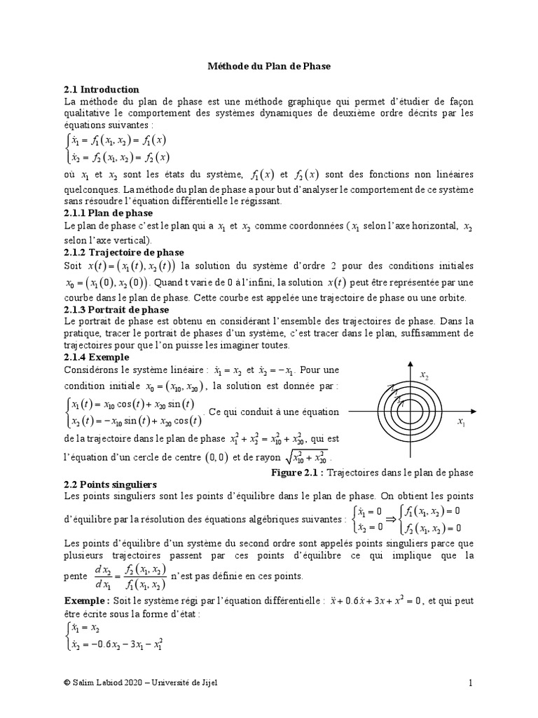 Chapitre 2 - SNL - Plan de Phase | PDF | Équations | Courbe