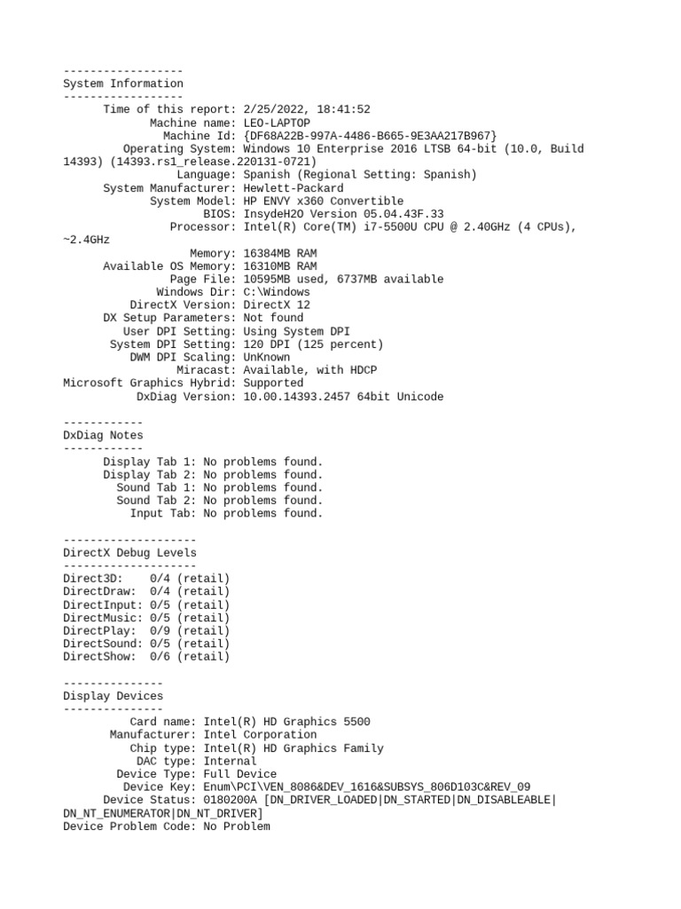 DX Diag | PDF | Device Driver | Operating System Families