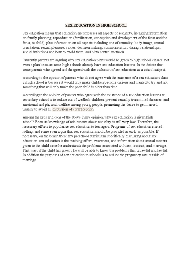 Sex Education in High School | PDF
