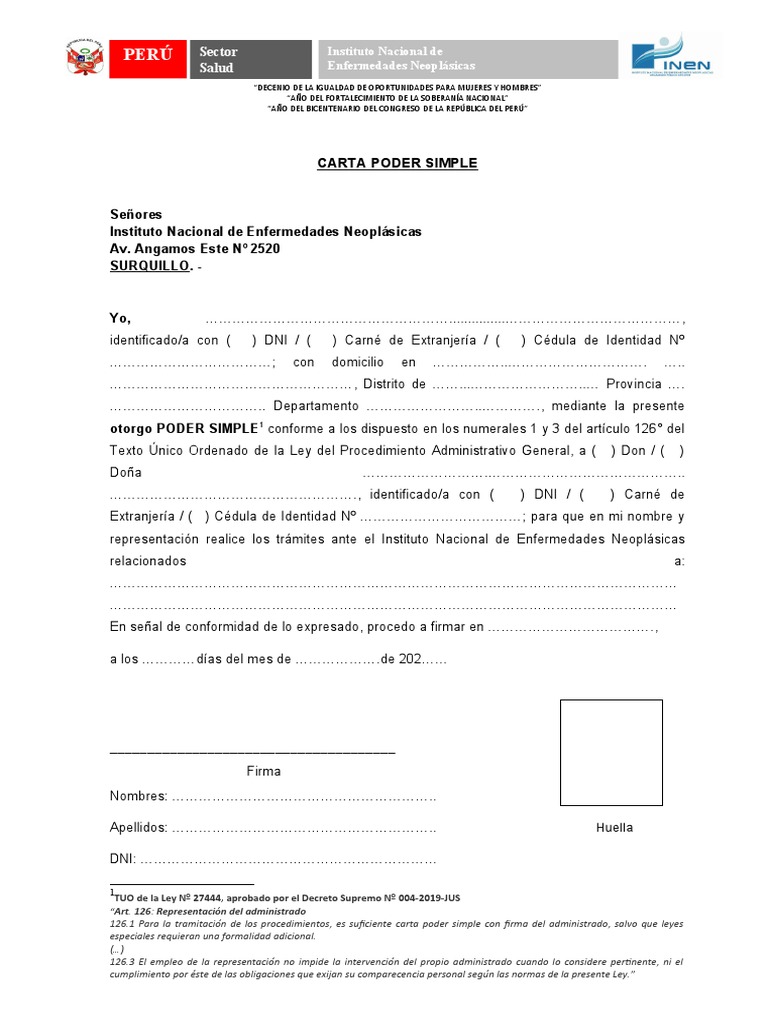 Carta Poder Simple para Trámites en Perú | PDF | Justicia | Crimen y ...