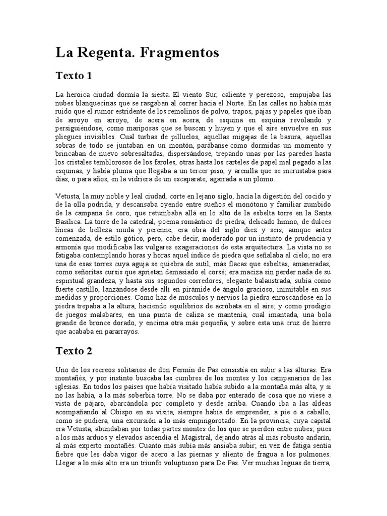 Fragmentos de "La Regenta" y análisis | PDF | Amor | Nobleza