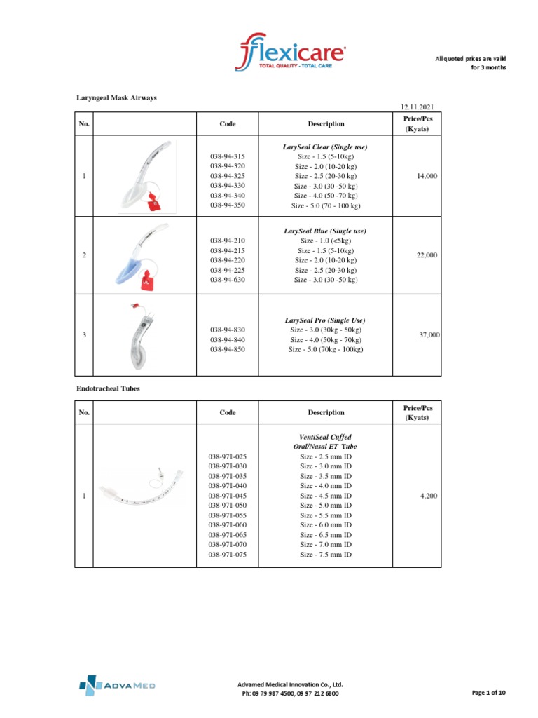 Flexicare Product Price List | PDF | Clinical Medicine | Equipment