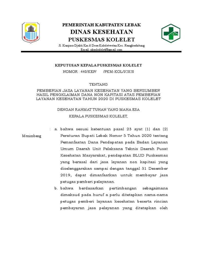 SK Pemberian Jaspel Dari Non Kapitasi PKM Abc | PDF