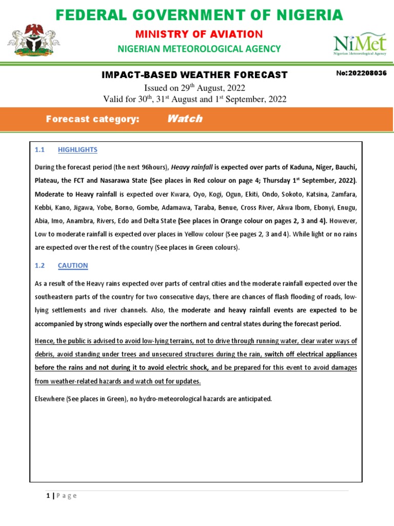 HIGH IMPACT-BASED FORECAST - BULLETIN - Issued On 29 - Augu - 2022 | PDF | Rain | Atlantic ...