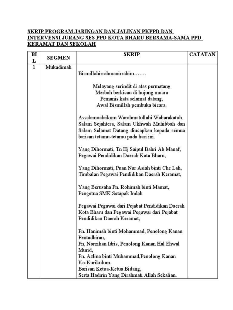 Skrip Emcee Lawatan PPD | PDF