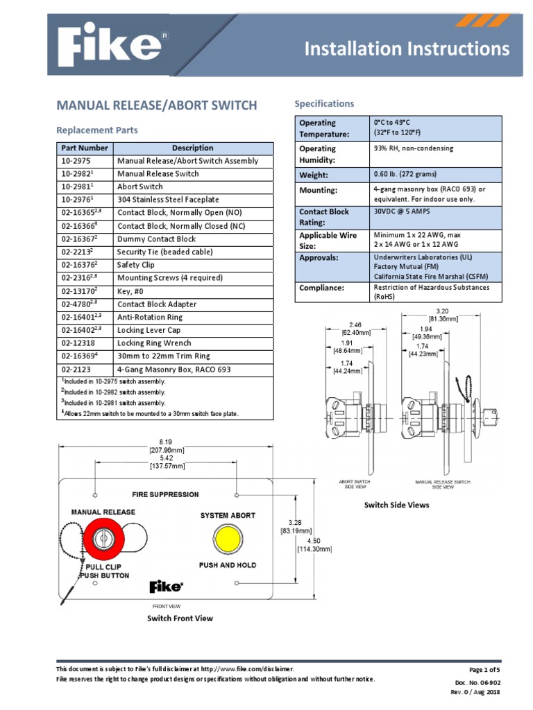 06-902 Manual Release Abort Switch | PDF
