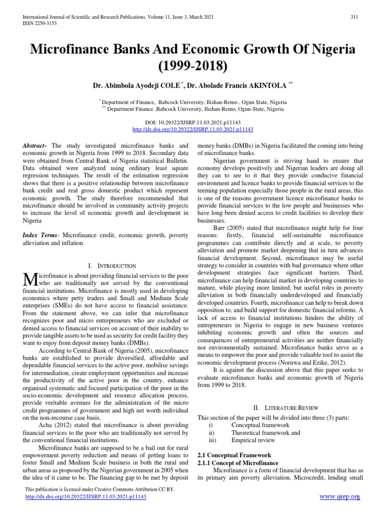 Microfinance Banks and Economic Growth of Nigeria | PDF | Microfinance ...