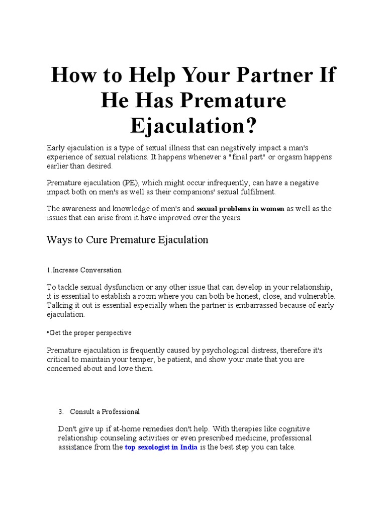 How To Help Your Partner If He Has Premature Ejaculation | PDF | Sexual Dysfunction | Psychotherapy