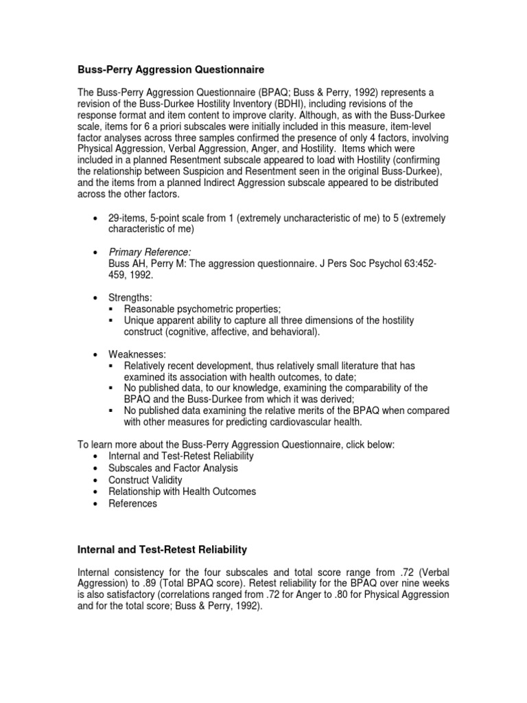 Buss Perry Aggression Questionnaire - Compress | PDF | Aggression ...