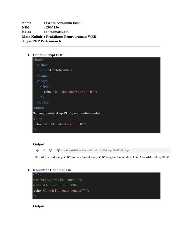 Genta Awaludin Ismail - Tugas Prak - Pemrograman WEB - 6 - PHP | PDF