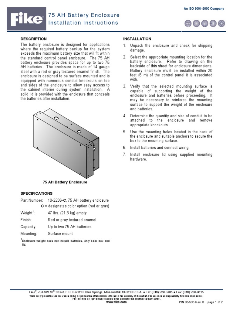 06-535 75 AH Battery Enclosure Installation Instructions | PDF ...