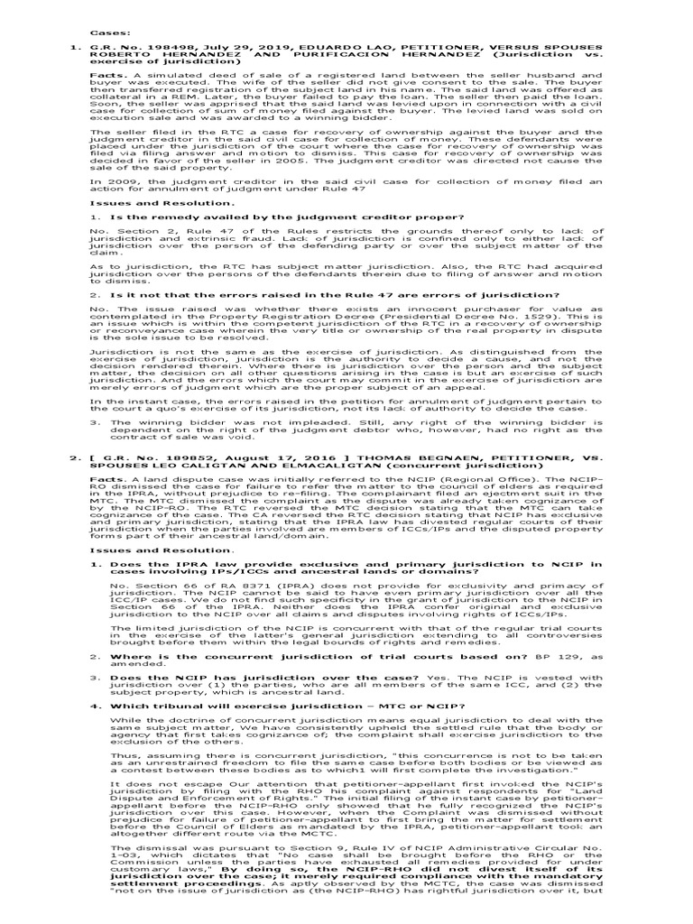 Jurisdiction in Land Dispute Cases | PDF | In Rem Jurisdiction | Lawsuit
