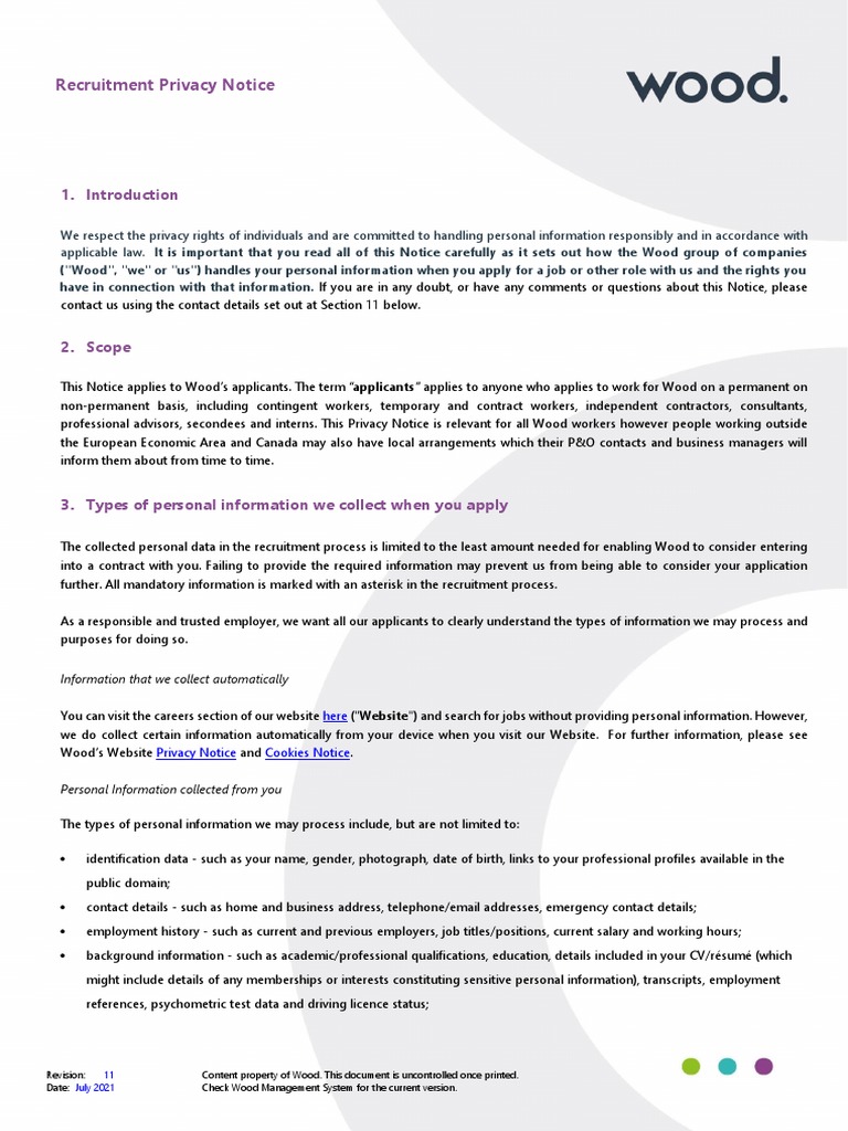Wood Recruitment Privacy Notice | PDF | Criminal Record | Privacy