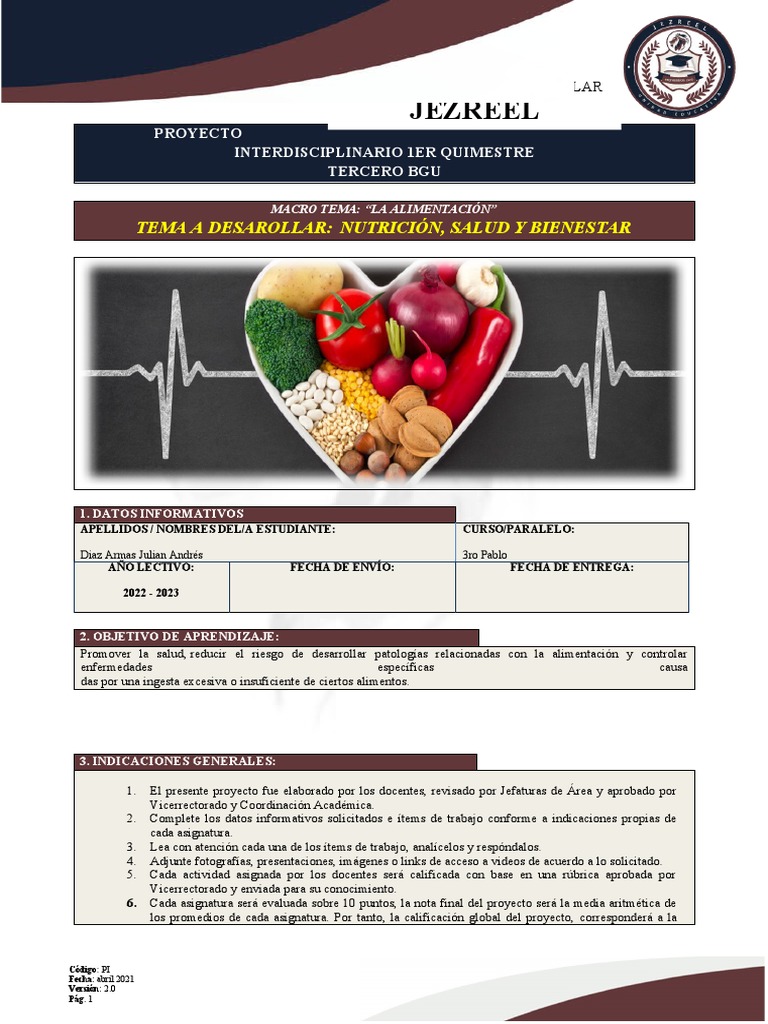 Proyecto de Nutrición y Matemáticas BGU | PDF | Derivado | Sustentabilidad