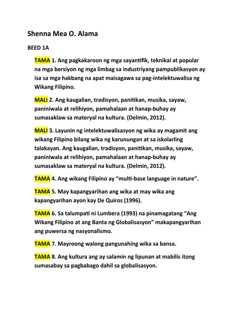 Module 1-Tama o Mali (Fil2) | PDF