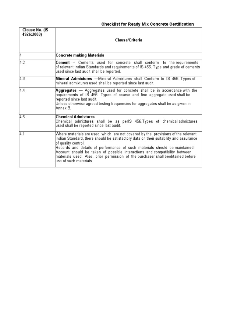 Checklist For RMC | Download Free PDF | Concrete | Calibration
