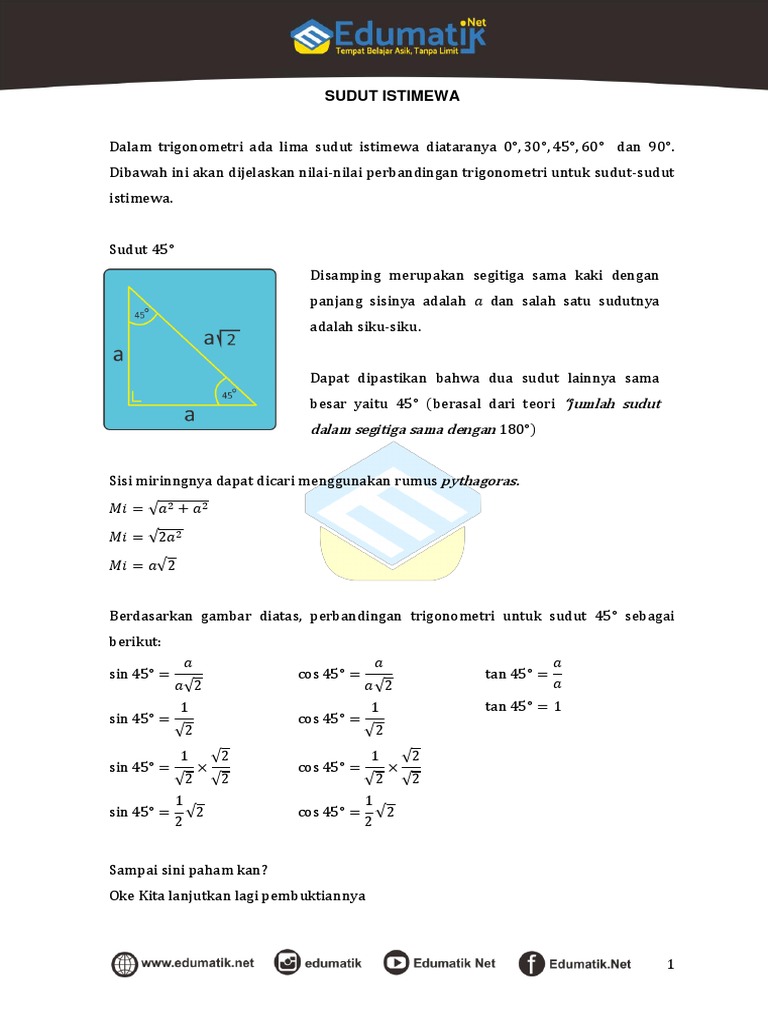 Perbandingan Trigonometri Sudut Istimewa | PDF