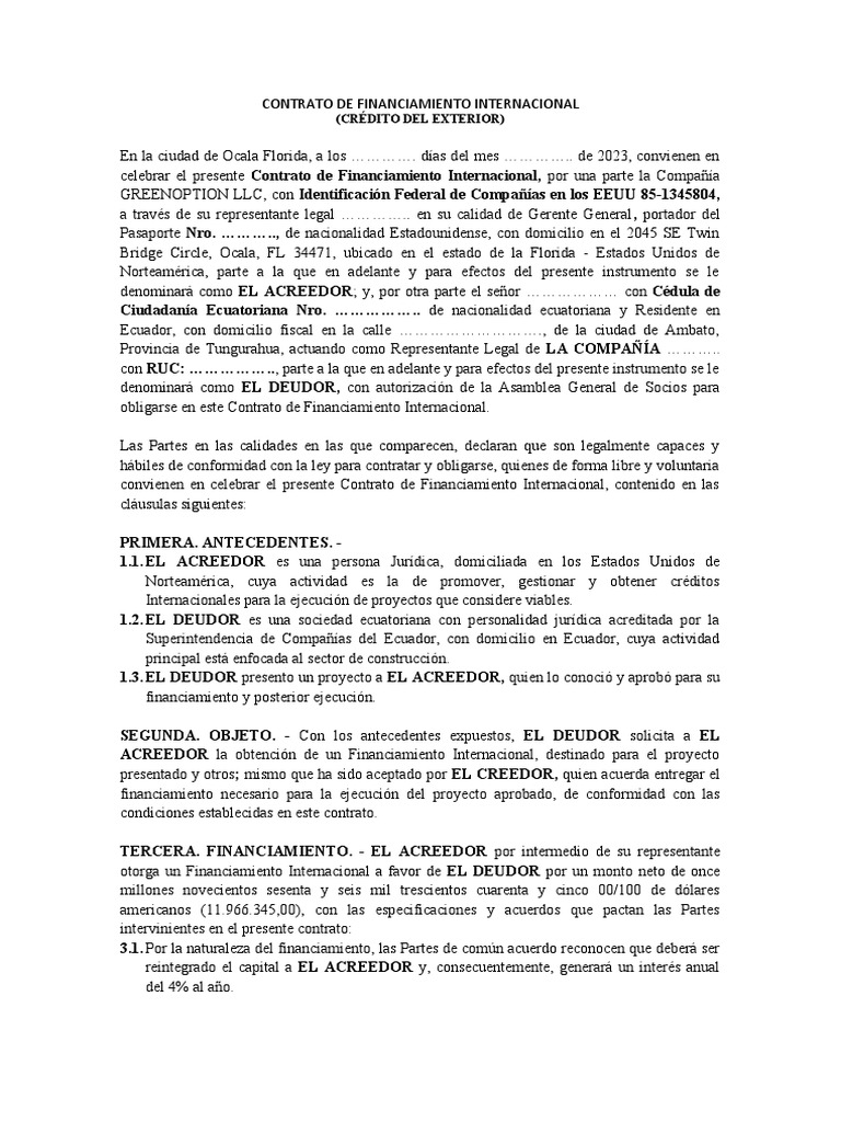 Contrato de Financiamiento de Carlos Garces | PDF | Contabilidad ...