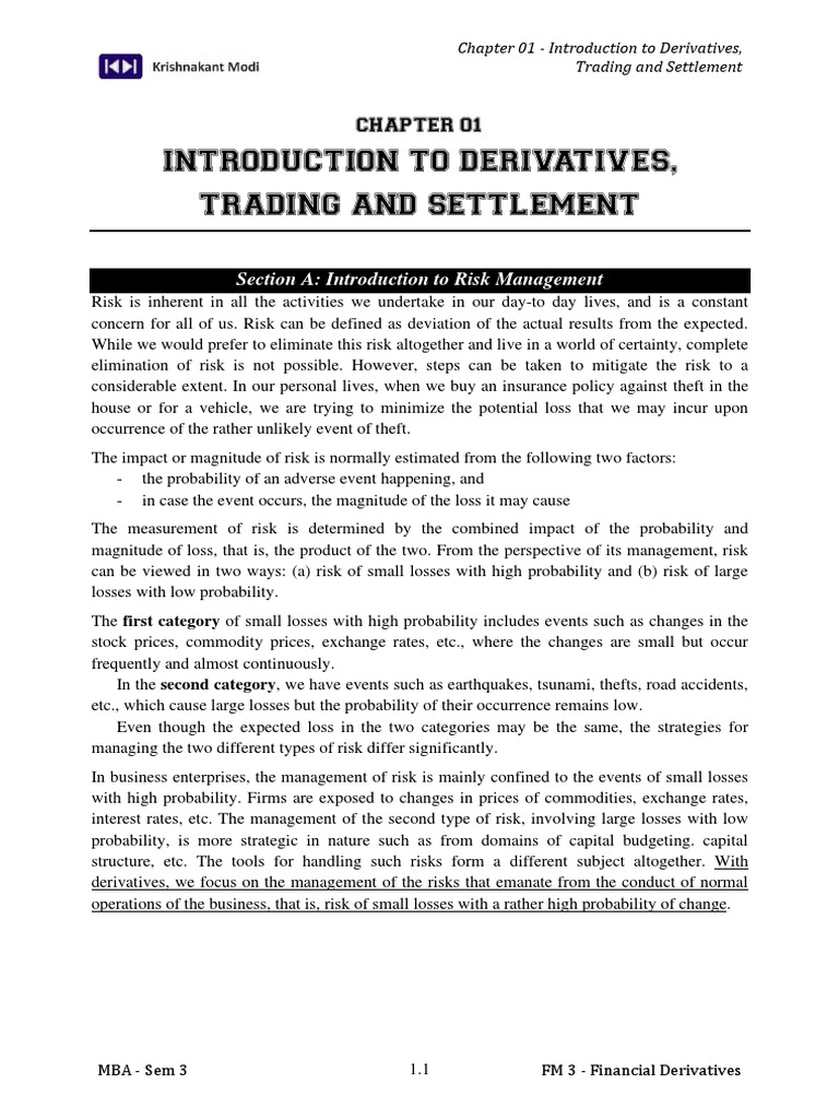 101-Introduction To Derivatives Trading and Settlement | PDF | Derivative (Finance) | Futures ...