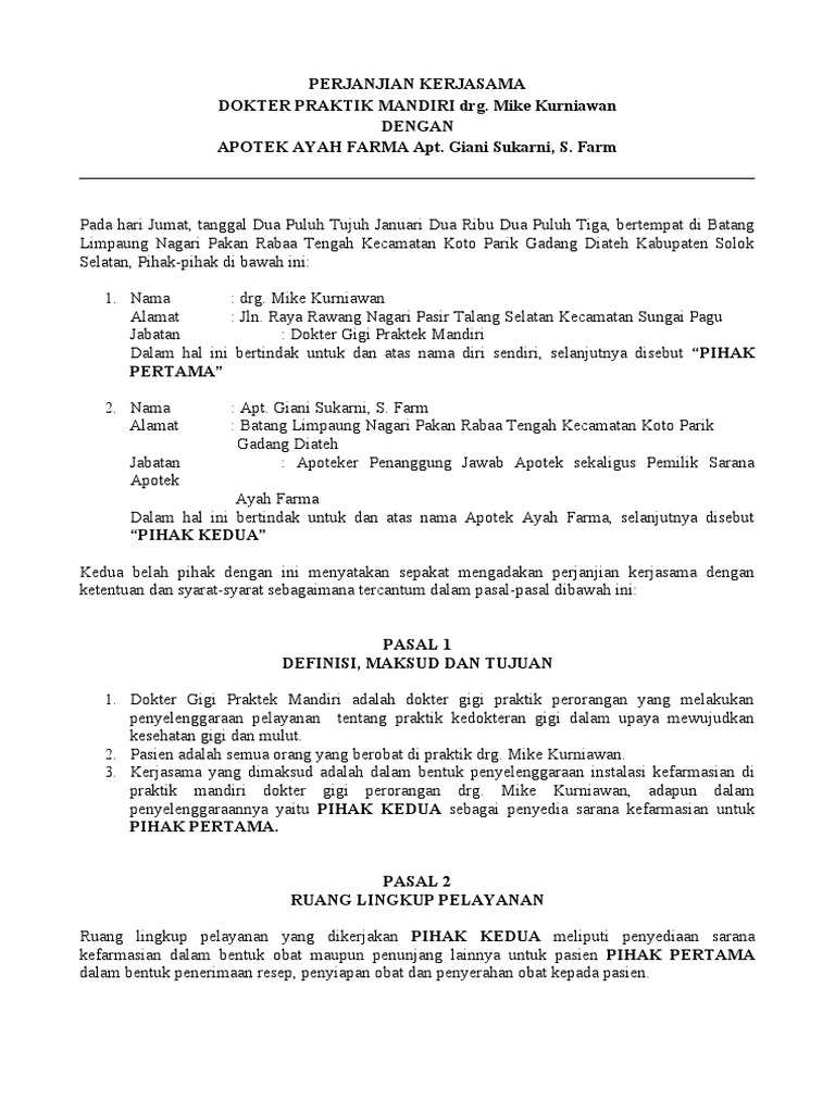 Perjanjian Kerjasama Apotek Pdf