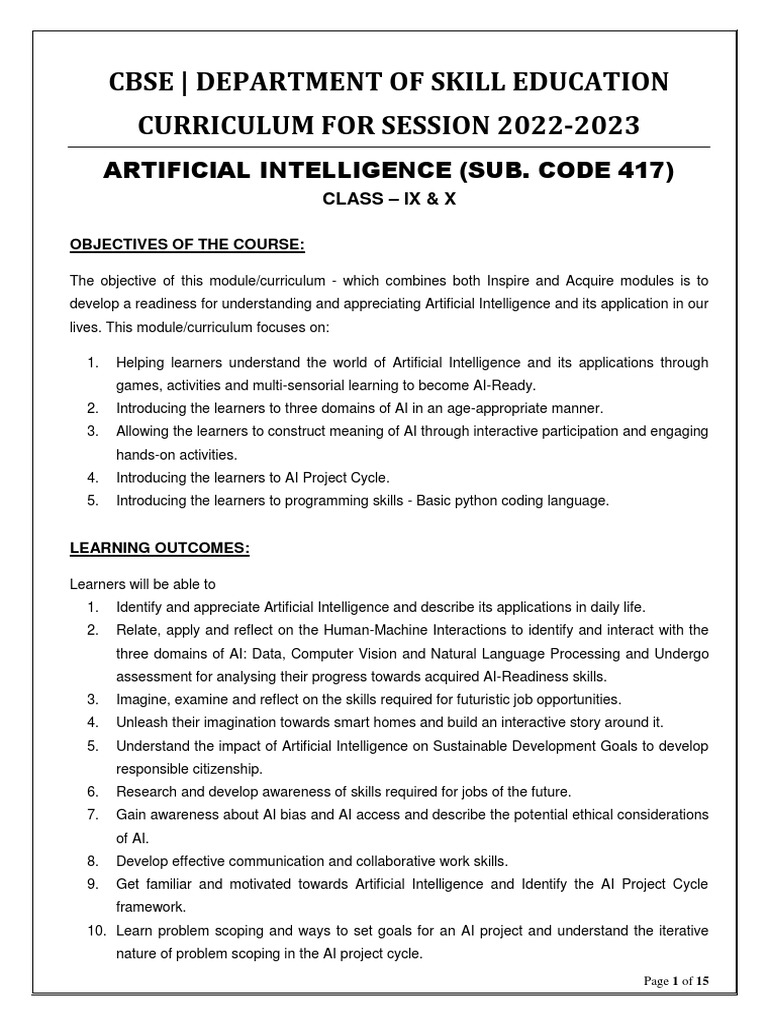 417-Artificial Intelligence-IX-X-2022-23 | PDF | Artificial ...