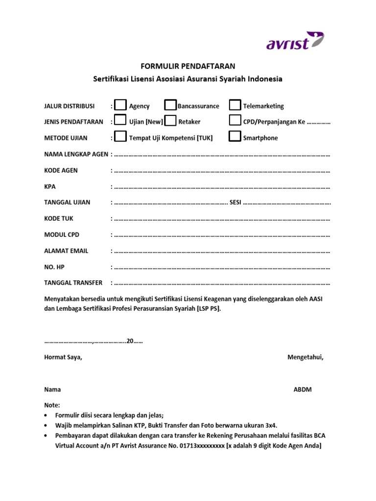 Formulir Pendaftaran Syariah | PDF