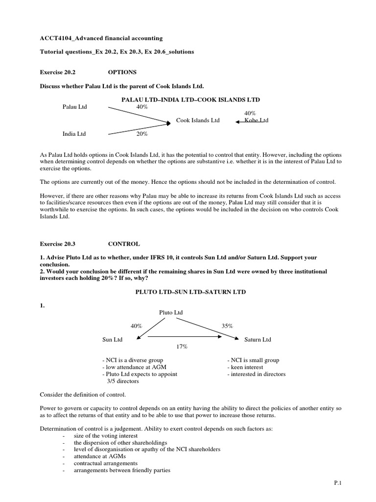 Tutorial - Ex20.2, 20.3 and 20.6 - Solutions | PDF | Subsidiary ...