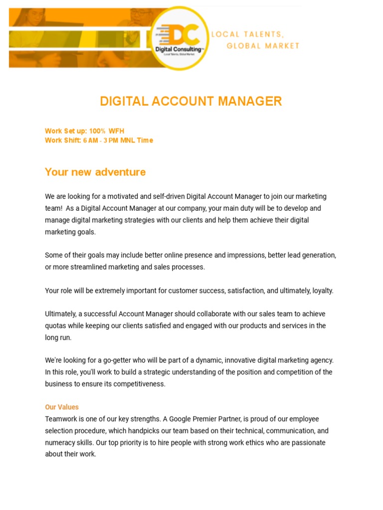 Digital Account Manager | PDF | Marketing | Digital Marketing