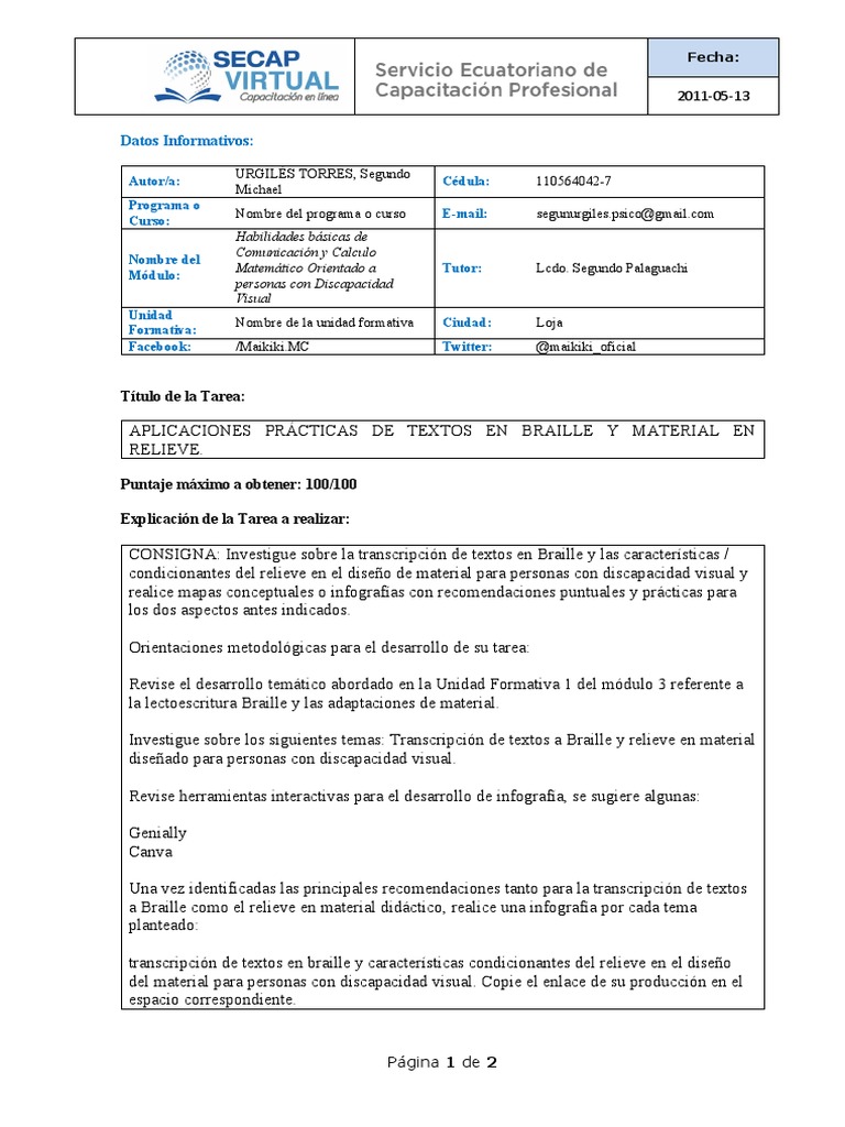 Trabajo 4 - Secap Virtual | PDF | Discapacidad visual | Infografia
