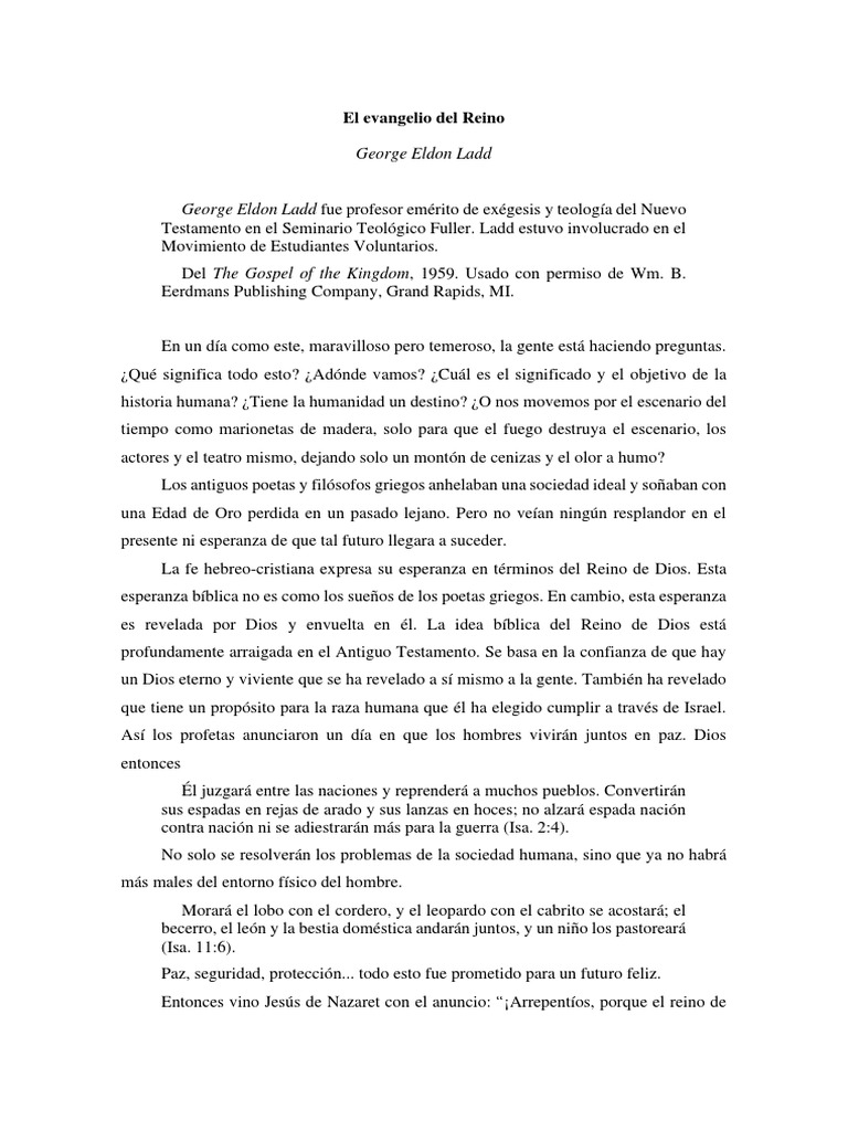 5° George Eldon Ladd, El Evangelio Del Reino | PDF | Jesús | Evangelio ...