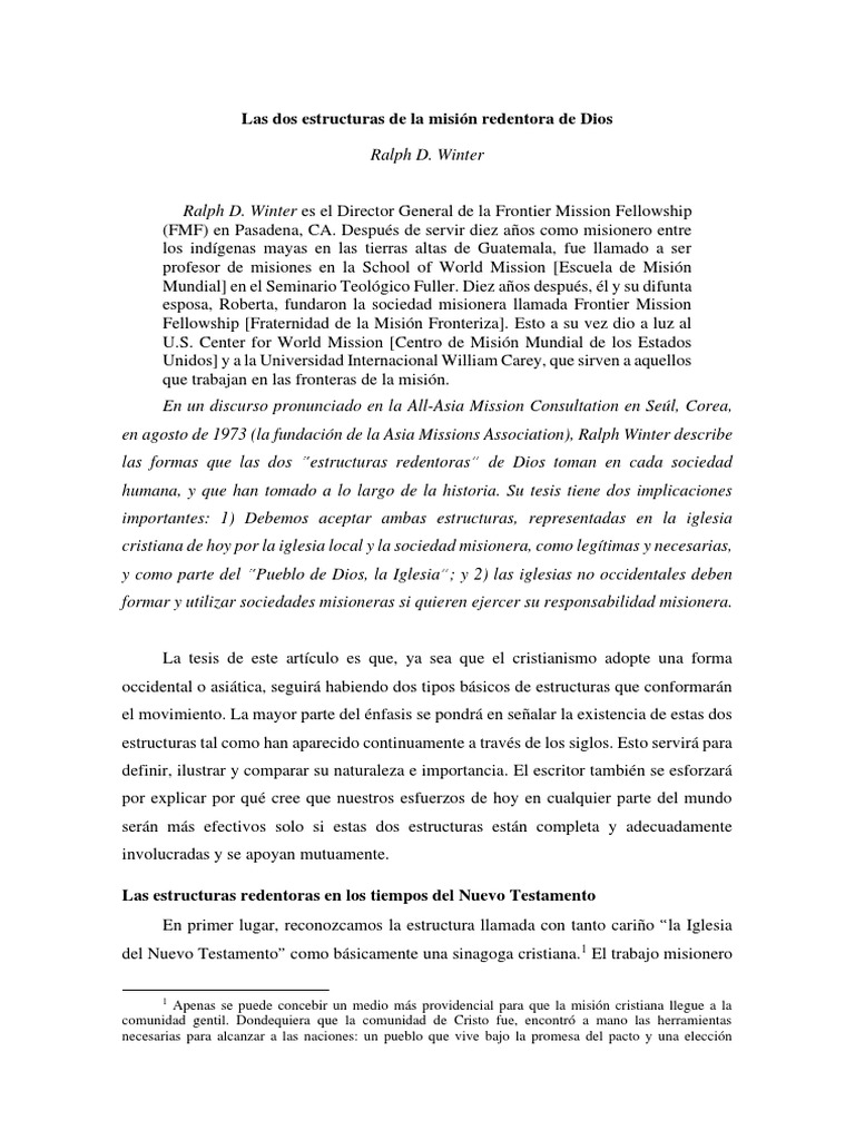 6° Ralph D. Winter, Las Dos Estructuras de La Misión Redentora de Dios ...