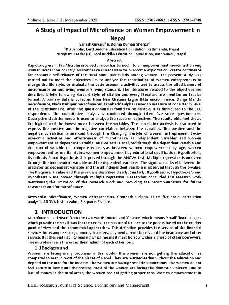 A Study of Impact of Microfinance On Women Empowerment in Nepal | PDF ...