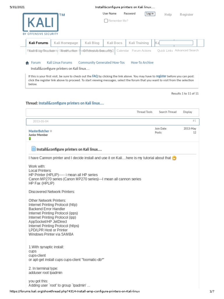 Configure Printers on Kali Linux | PDF | Internet Forum | Superuser