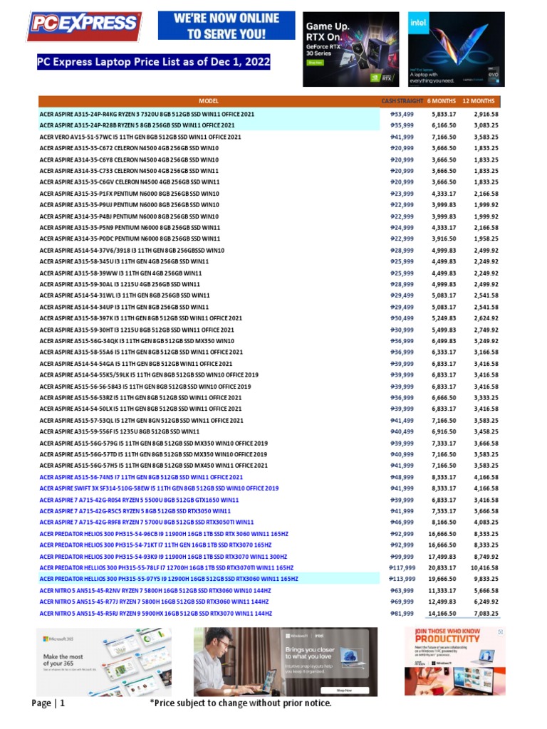 PC Express Laptop Price List 2022 | PDF | Microcomputers | Personal ...