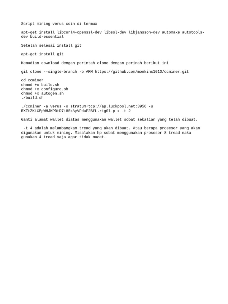 Script Mining Verus Coin Di Termux | PDF