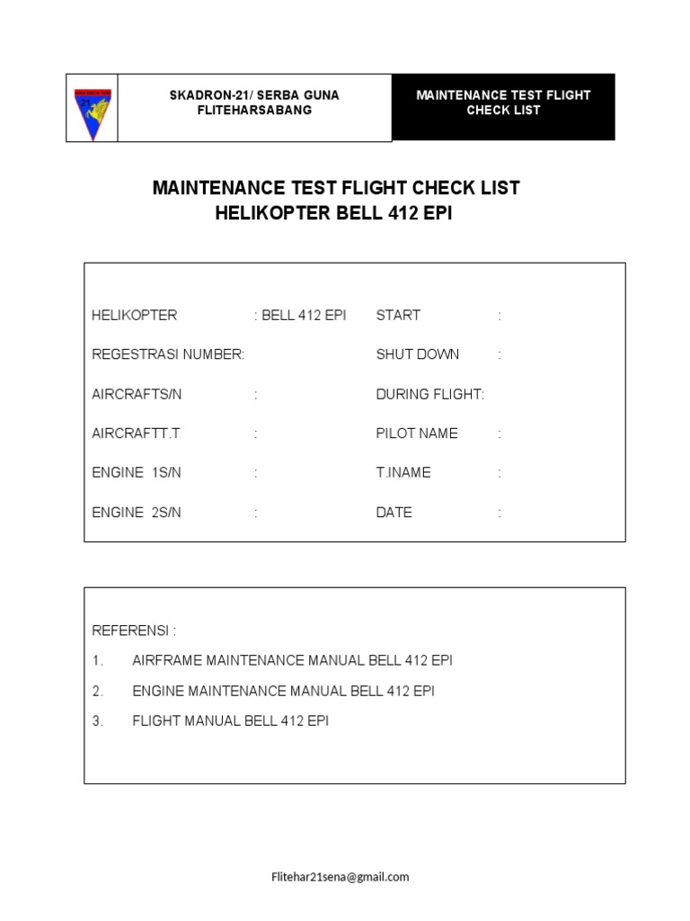 Maintenance Test Fligt Form Bell 412 Epi-Dikonversi | PDF | Flight Test ...