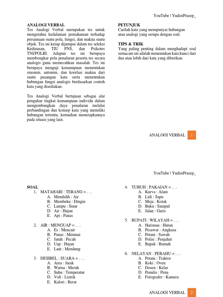 Soal Analogi Yudistprasep | PDF | Kajian Bahasa Asing | Sains & Matematika