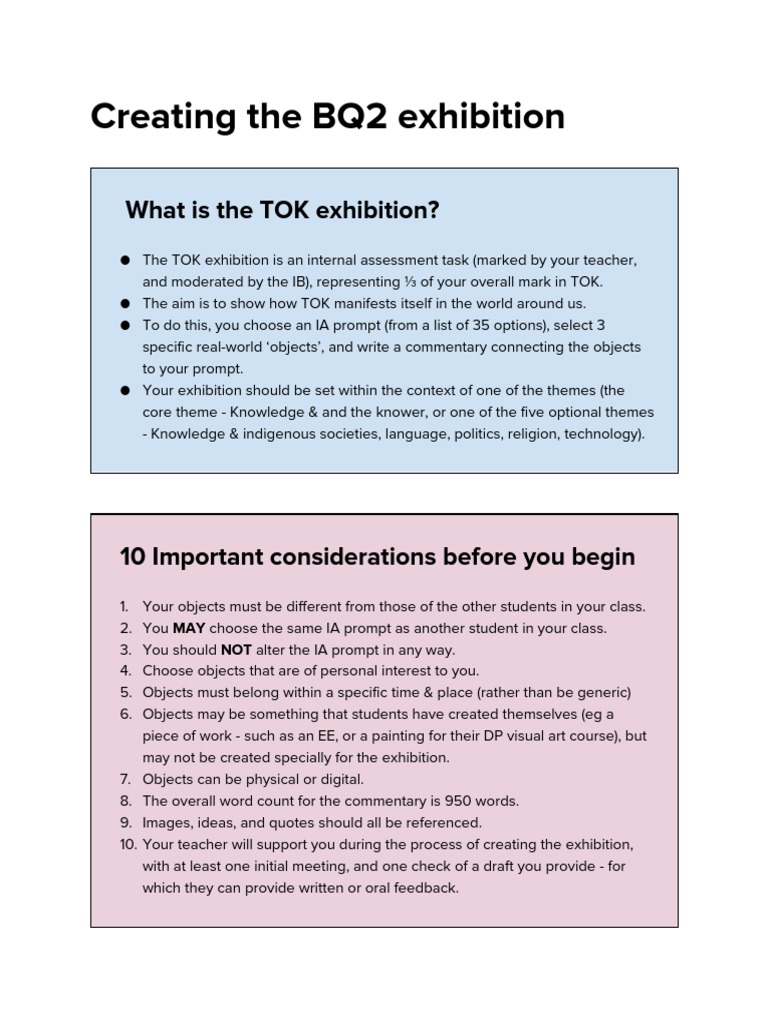 2.3 Creating The BQ2 Exhibition (Self-Guided Student Handout 1) | PDF ...