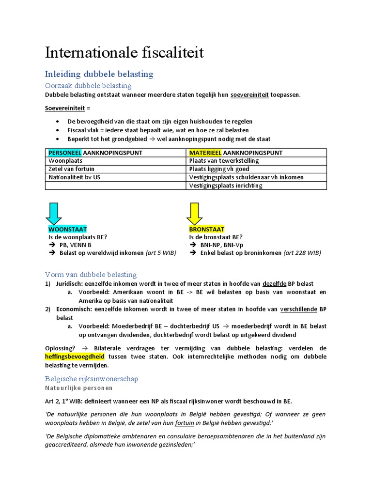 Internationale Fiscaliteit Samenvatting | PDF