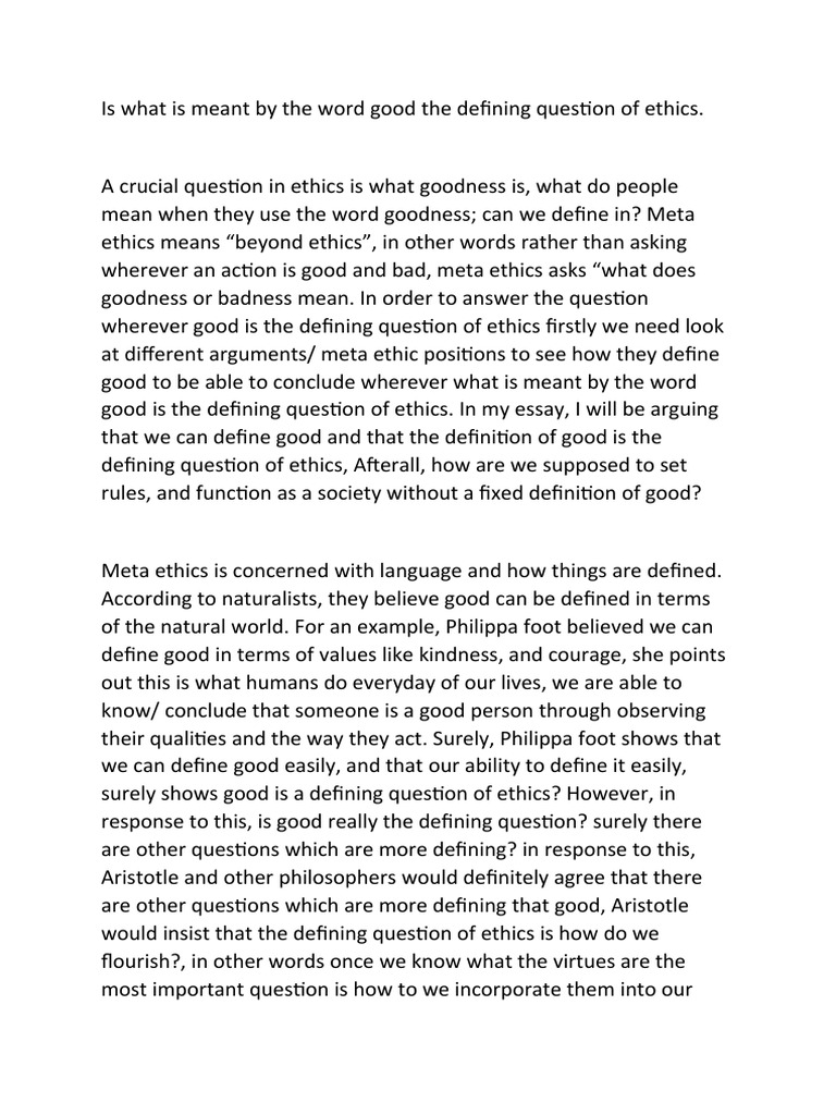 Is What Is Meant by The Word Good The Defining Question of Ethics | PDF | Question | Aristotle