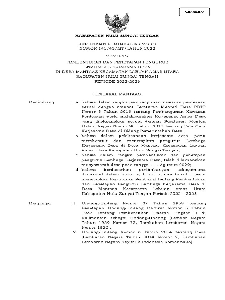 (Salinan) SK Tim Delegasi BKD | PDF